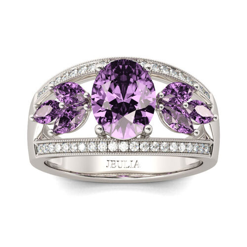 Jeulia Leaf Shape Oval Cut Amethyst Engagement Ring - Jeulia Jewelry