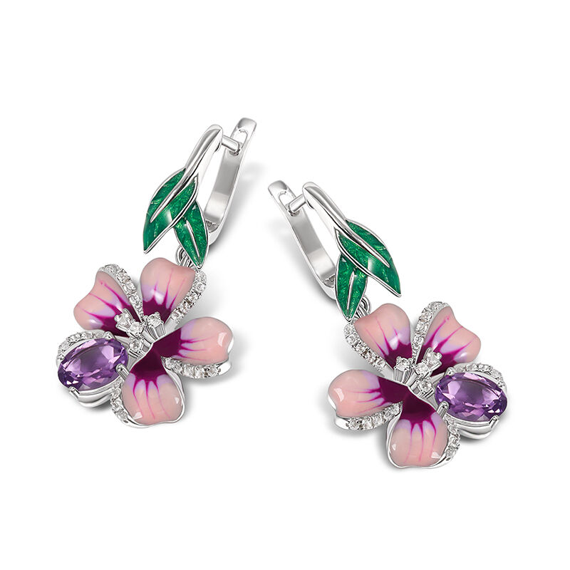 Jeulia "Freshness of Spring" Flower Enamel Sterling Silver Drop ...