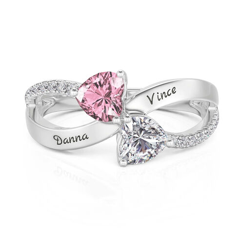 Jeulia Custom Double Heart Ring with Birthstone Engraving Infinify ...