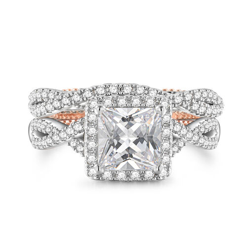 Jeulia Two Tone Twist Halo Engagement Ring Set Sterling Silver - Jeulia ...