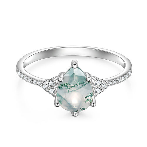 Jeulia Natural Moss Agate Pear Cut Engagement Ring Sterling Silver ...
