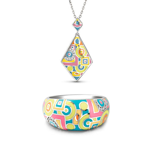 Jeulia "Math Game" Enamel Sterling Silver Jewelry Set - Jeulia Jewelry