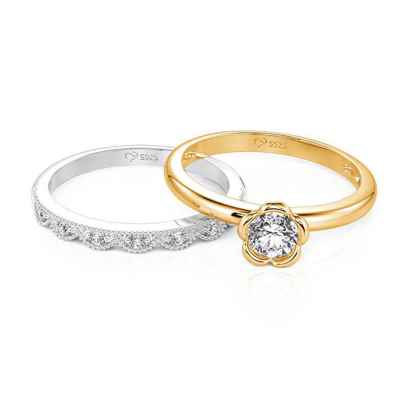 Jeulia Simple Two Tone Lace Flower Ring Set - Jeulia Jewelry