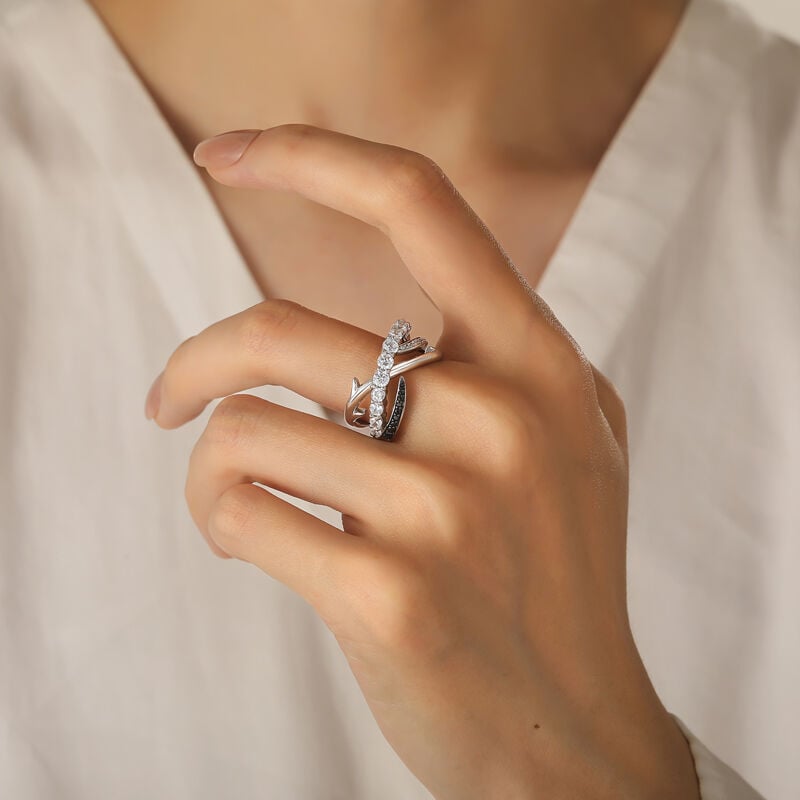 Jeulia Intertwined Thorn Two Tone Infinity Ring Sterling Silver - Jeulia Jewelry