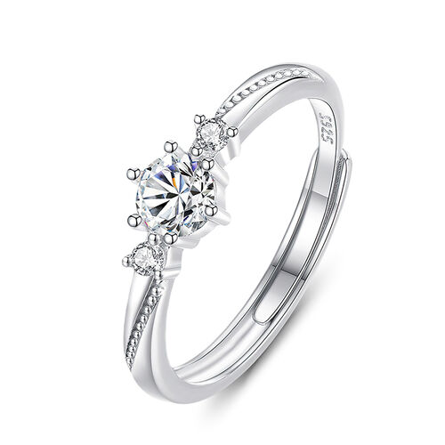 Jeulia Simple Round Cut Three Stone Sterling Silver Adjustable Ring ...