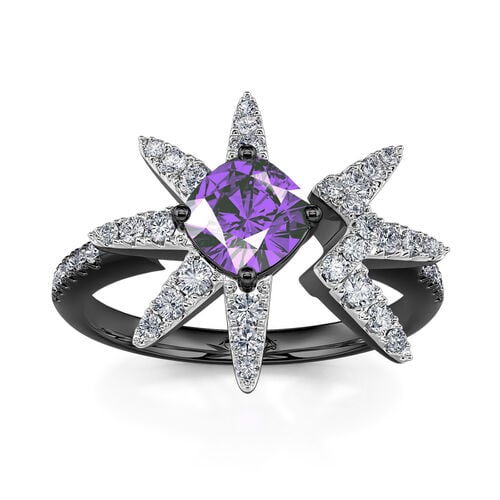Jeulia "Lucky Star" Eight-Pointed Star Cushion Cut Sterling Silver Ring ...