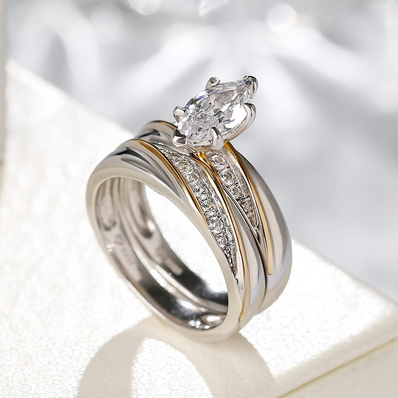 Jeulia Diagonal Marquise Cut Sterling Silver Ring Set - Jeulia Jewelry