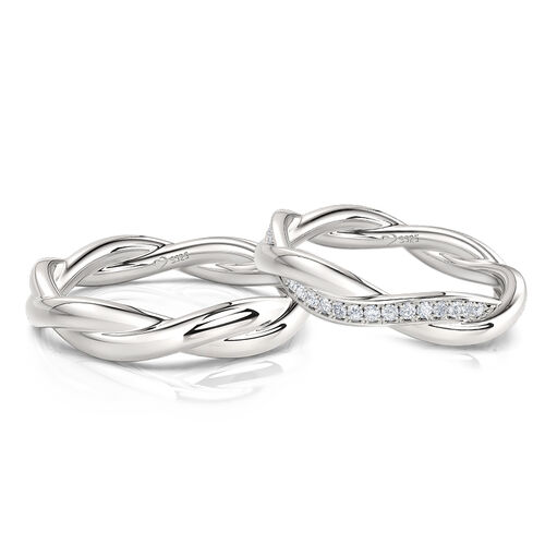 Jeulia Simple Custom Couple Ring Set with Twist Design Sterling Silver ...