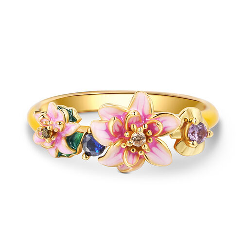 Jeulia "Tenderness in The Pond" Water Lilies Inspired Enamel Sterling Silver Ring - Jeulia Jewelry