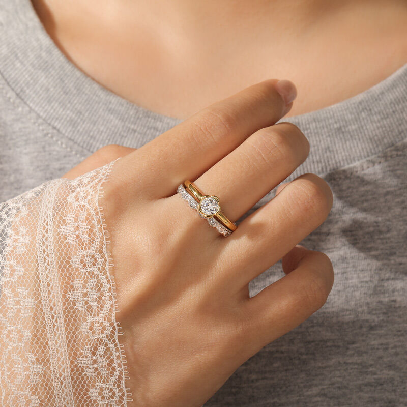 Jeulia Simple Two Tone Lace Flower Ring Set - Jeulia Jewelry
