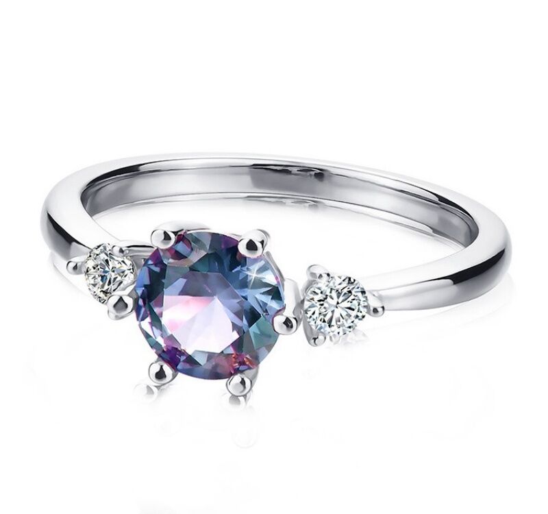 Jeulia Three Stone Alexandrite Round Cut Sterling Silver Ring - Jeulia Jewelry