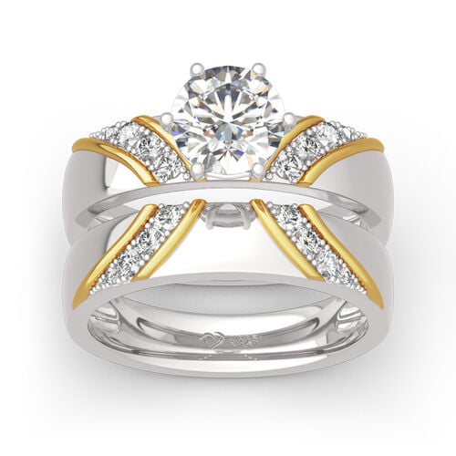 Jeulia Two Tone Round Cut Sterling Silver Ring Set - Jeulia Jewelry