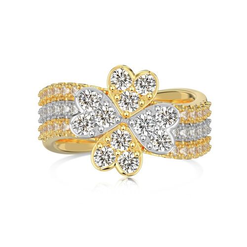 Jeulia Two Tone Clover Ring Set Silver Lucky Four-Leaf Design - Jeulia Jewelry