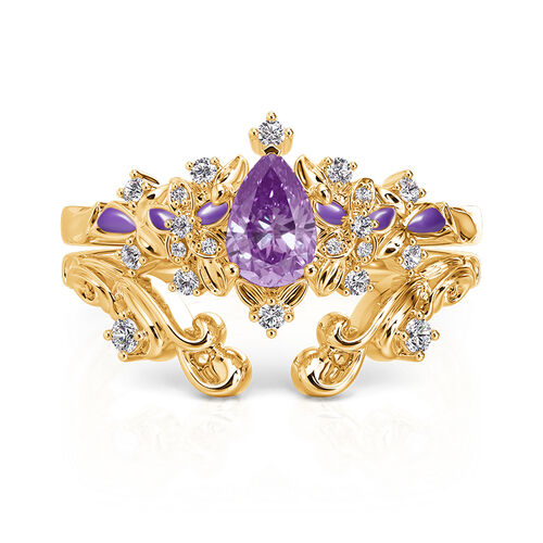 Jeulia Starry Purple Stone Pear Cut Gold Ring Set - Jeulia Jewelry