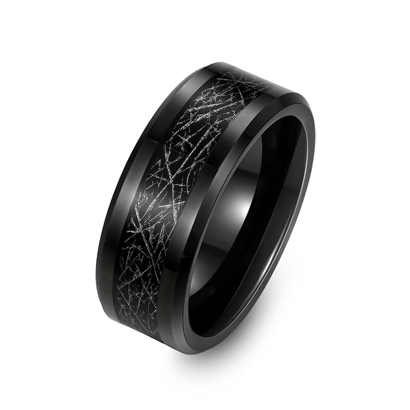 Jeulia Meteorite Pattern Black Tungsten Ring for Men - Jeulia Jewelry