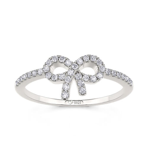 Jeulia Simple Pave Setting Bow Ring Sterling Silver -Jeulia.com.mx