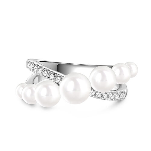 Jeulia X Shape Crossover White Pearl Sterling Silver Ring - Jeulia Jewelry
