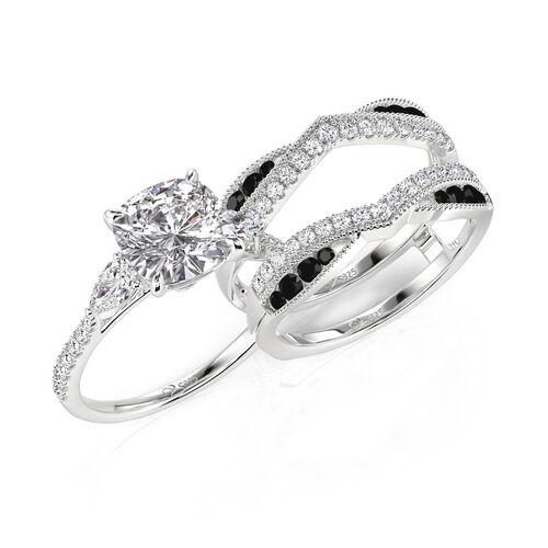Jeulia Three Stone Ring Set with Two Tone Bow Twisted Enhancer - Jeulia ...