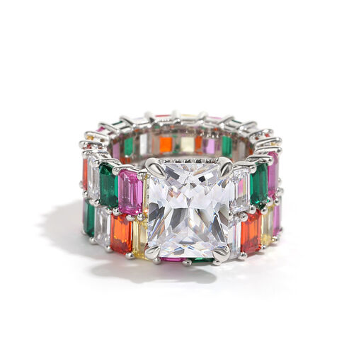 Jeulia "Blazing with Color" Radiant Cut Sterling Silver Ring Set ...