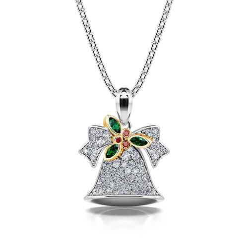 Jeulia Jingle Bells with Christmas Holly Sterling Silver Necklace ...