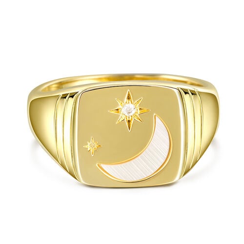 Jeulia Star and Moon Signet Sterling Silver Ring - Jeulia Jewelry