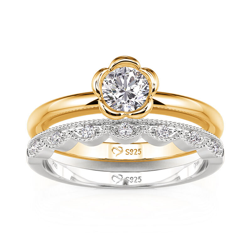 Jeulia Simple Two Tone Lace Flower Ring Set - Jeulia Jewelry