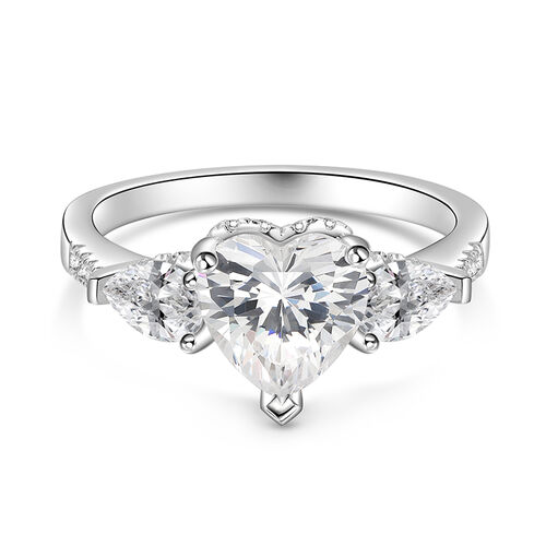 Jeulia Simple Three Stone Heart Wedding Ring Sterling Silver - Jeulia ...