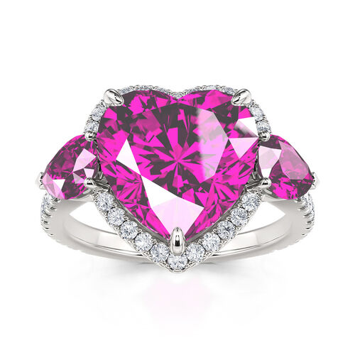 Jeulia Three Stone Halo Heart Cut Sterling Silver Ring - Jeulia Jewelry
