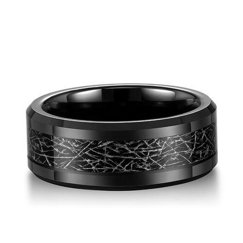 Jeulia Meteorite Pattern Black Tungsten Ring for Men - Jeulia Jewelry