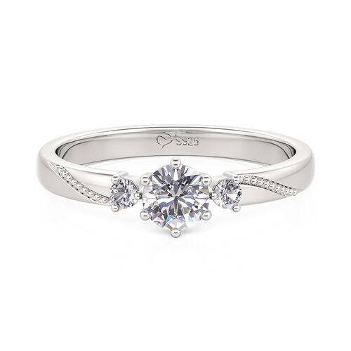 Jeulia Simple Three Stone Promise Ring Milgrain Round Cut Sterling Silver - Jeulia Jewelry