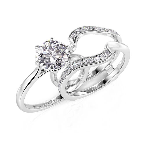 Jeulia Interchangeable Wave Engagement Ring Set Round Cut Sterling ...