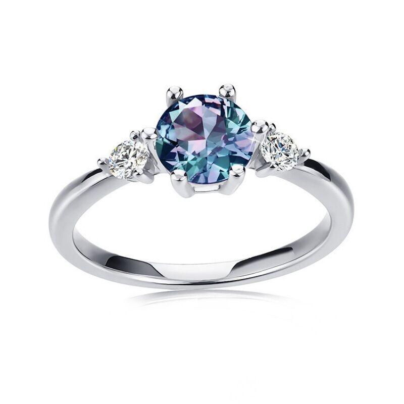 Jeulia Three Stone Alexandrite Round Cut Sterling Silver Ring - Jeulia Jewelry