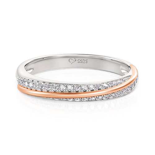 Jeulia Two Tone Slash Women's Wedding Eternity Band Sterling Silver ...