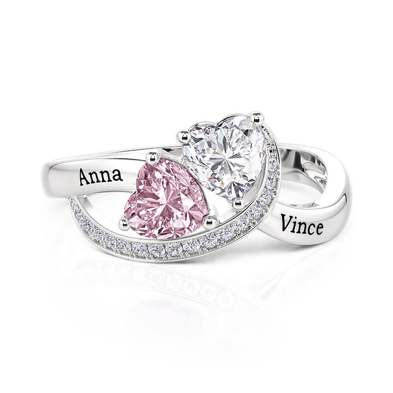 Jeulia Twisted Custom Double Heart Birthstone Name Ring - Jeulia Jewelry