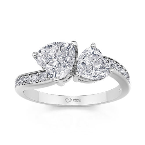Jeulia Heart Cut Two Stone Wave Design Sterling Silver Engagement Ring ...