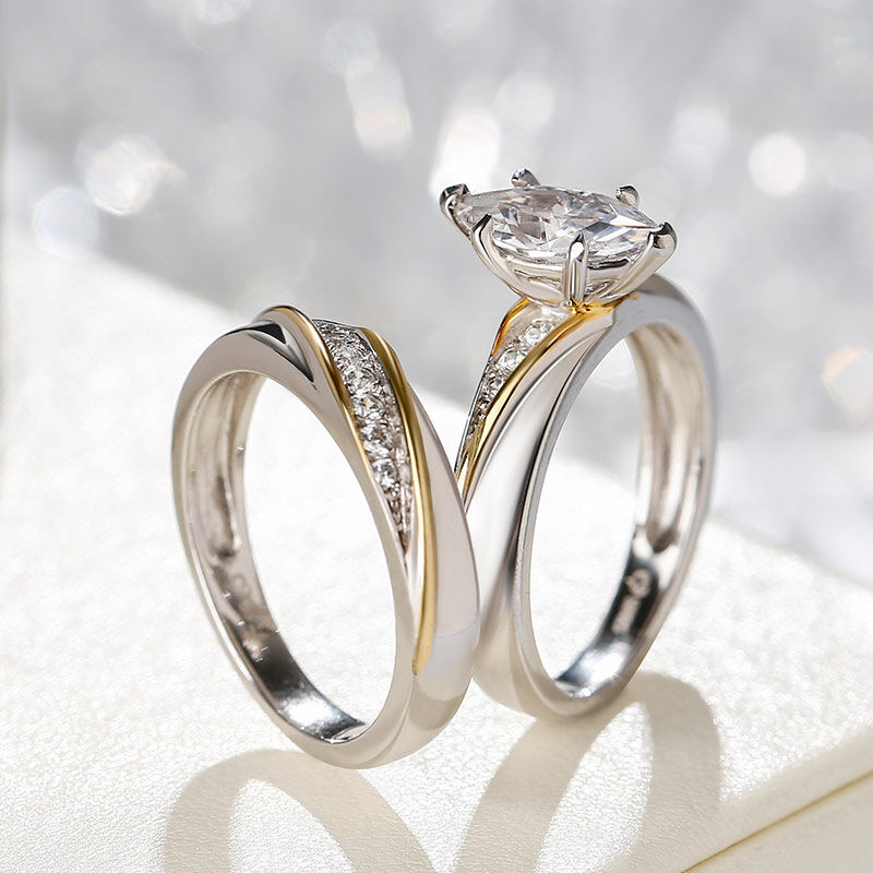 Jeulia Diagonal Marquise Cut Sterling Silver Ring Set - Jeulia Jewelry