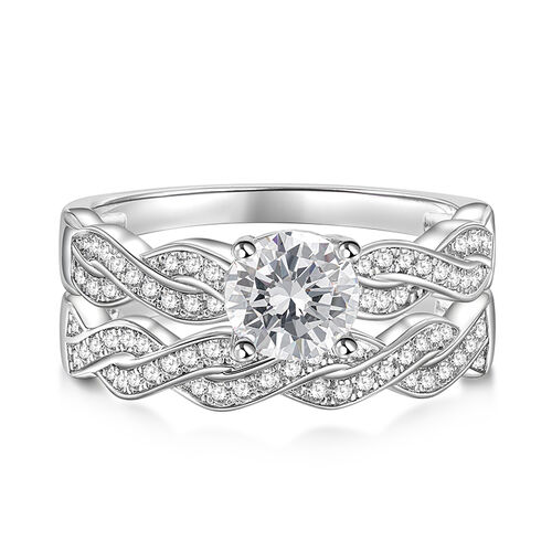 Jeulia Double Twisted Wedding Ring set Round Cut Sterling Silver ...
