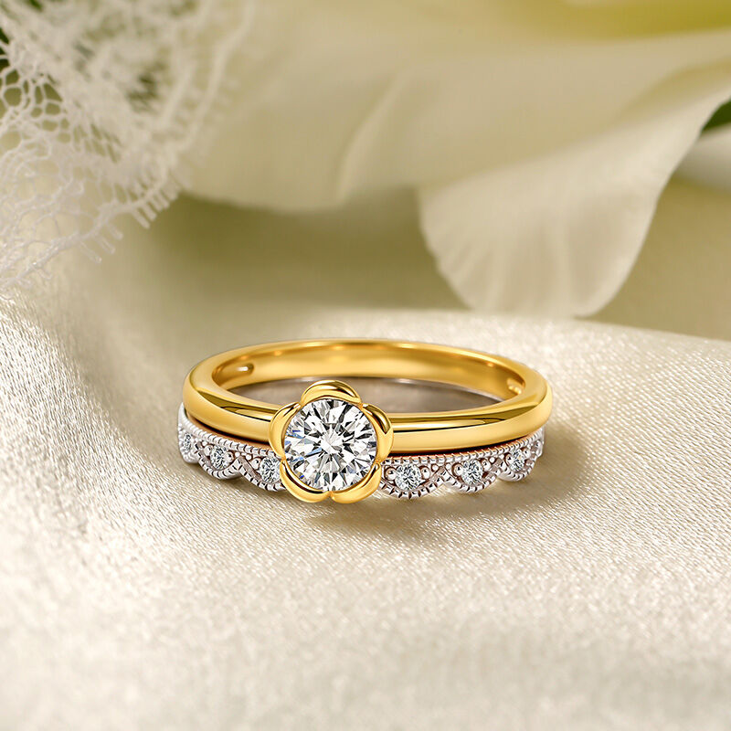 Jeulia Simple Two Tone Lace Flower Ring Set - Jeulia Jewelry